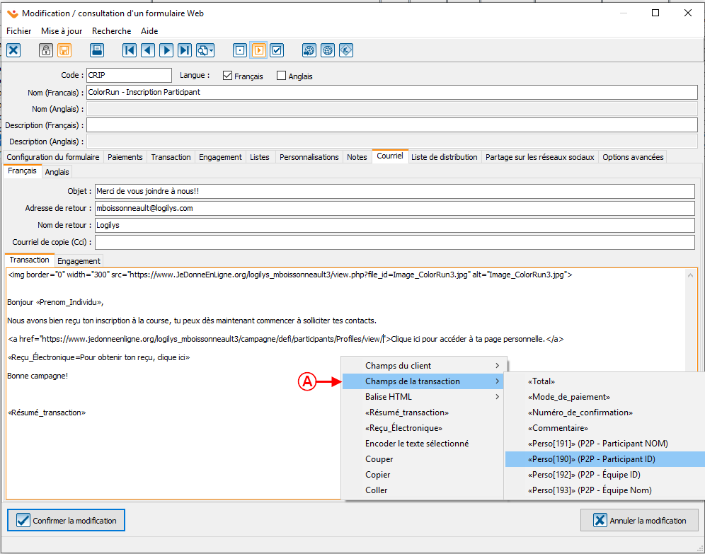 ProDon:Création d'un formulaire Web relié à la plateforme (P2P) — Logilys