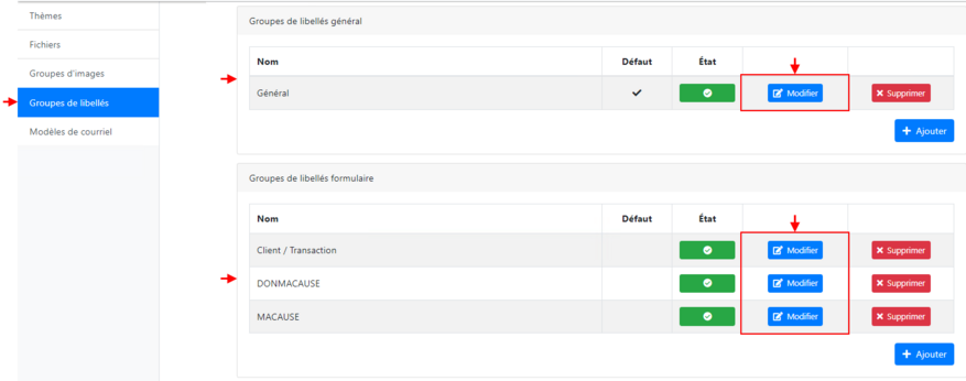 ProDon:Back-office – Configuration des libellés — Logilys