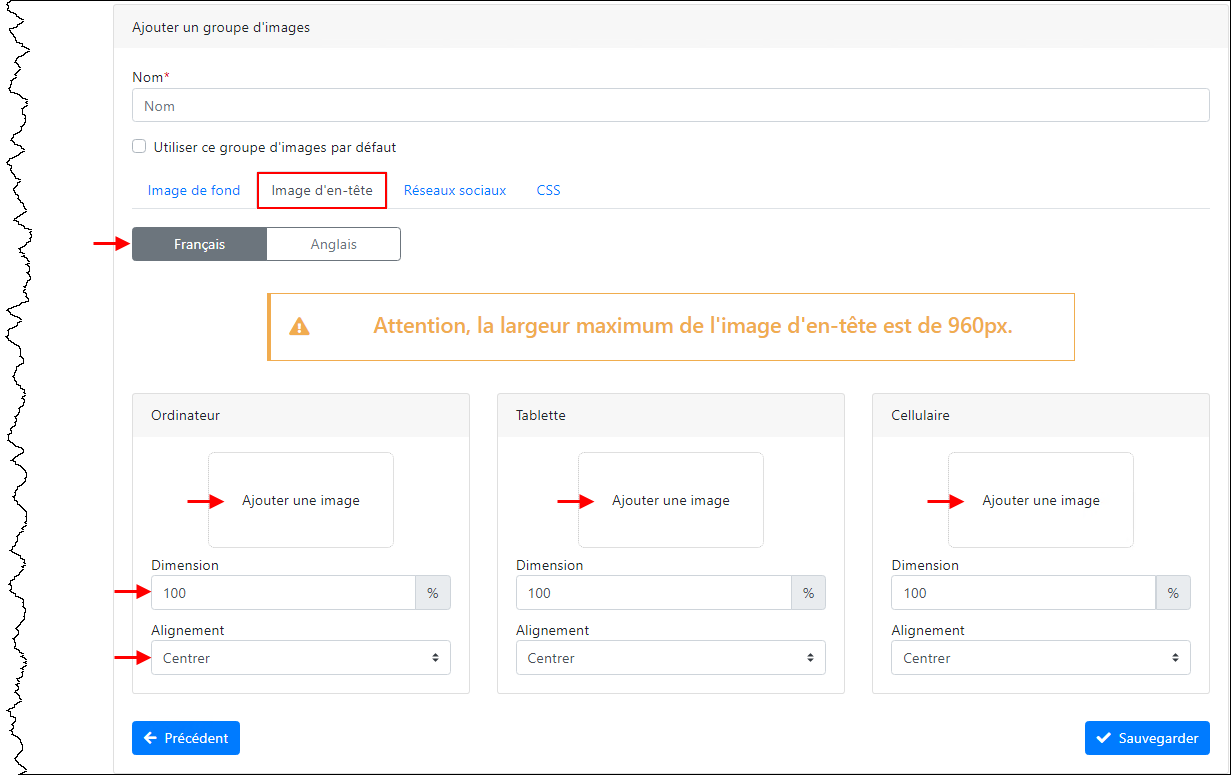 ProDon:Back-office - Configuration des groupes d'images — Logilys