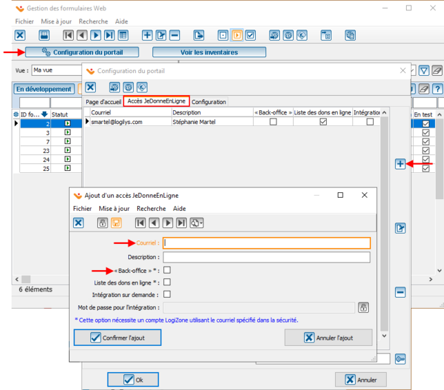ProDon:Accès d'utilisateurs pour JDEL et Back-office — Logilys